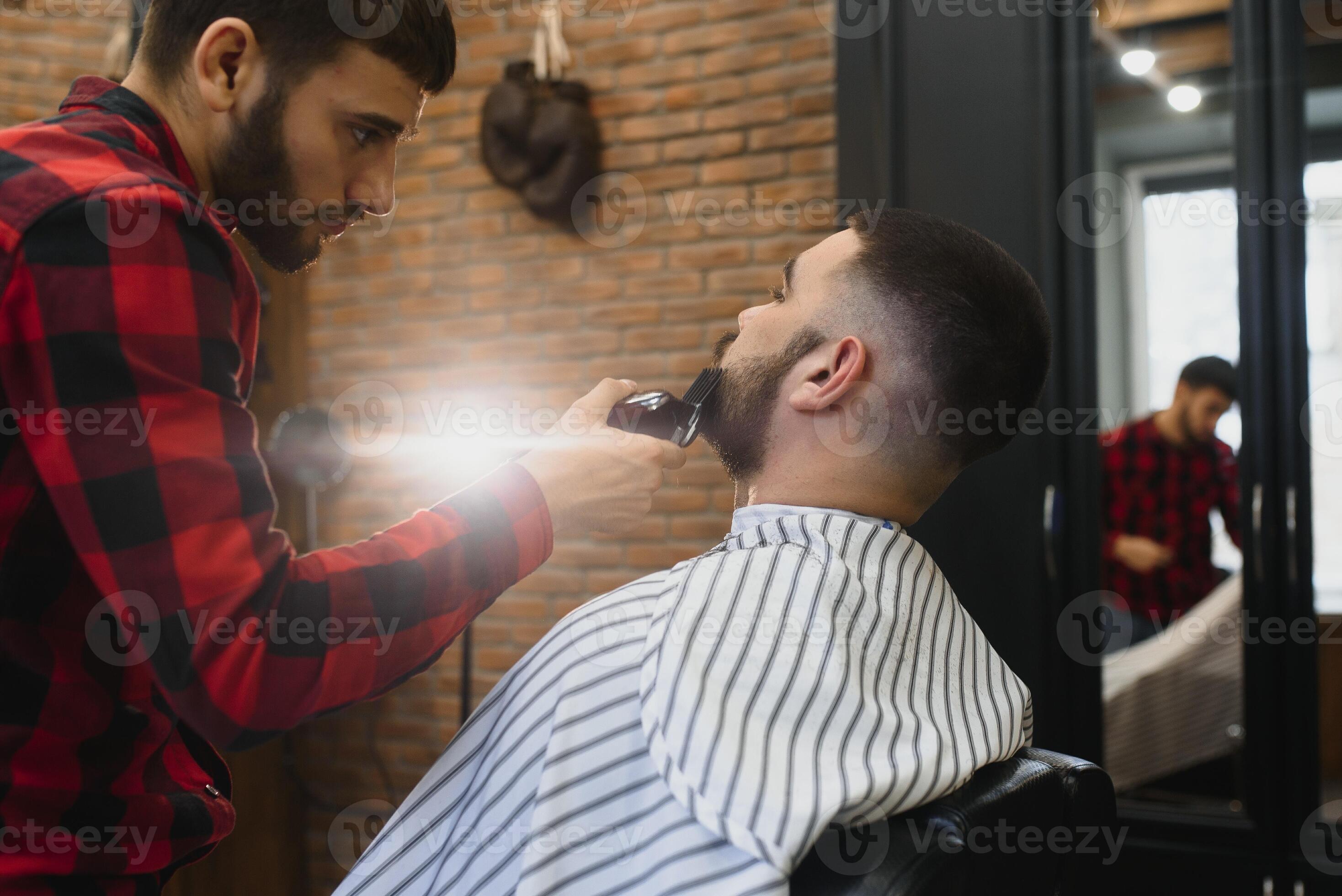 Bearded man, bearded male. Vintage barbershop, shaving. Portrait of ...
