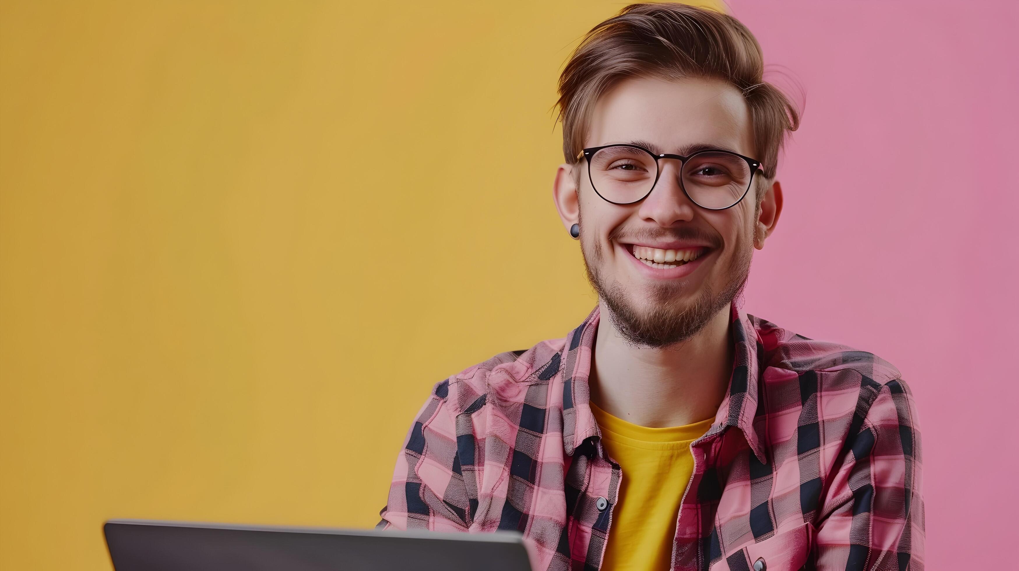 Portrait of Smiling Young Professional Web Developer Working in ...