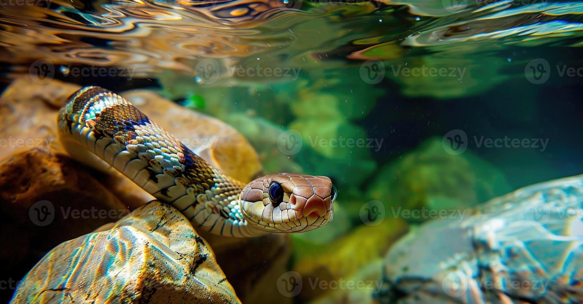 Snake swimming in clear water 46763983 Stock Photo at Vecteezy
