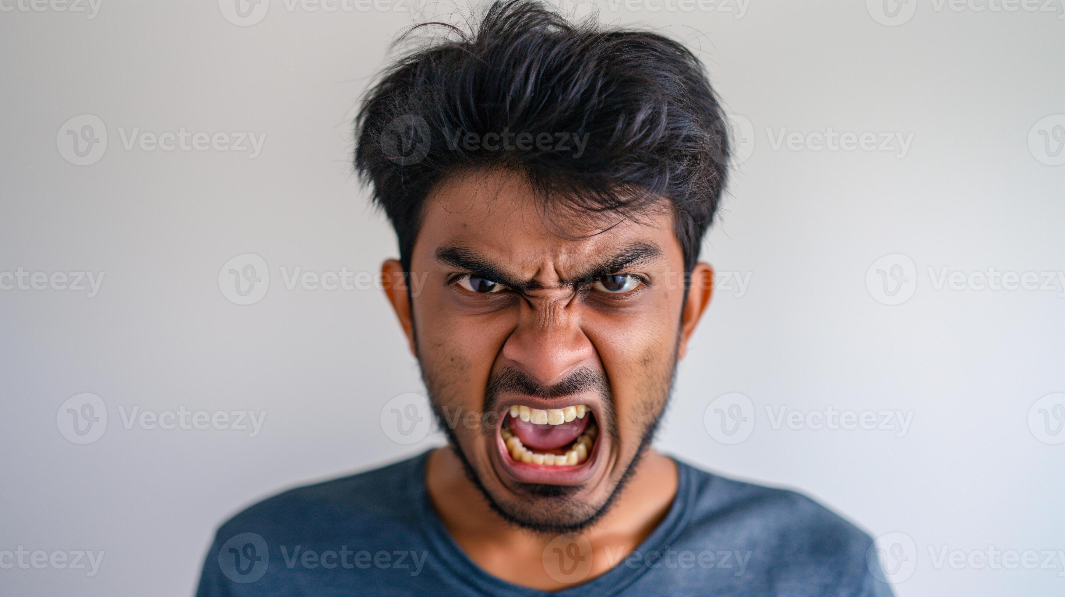 Angry South Asian Man Yelling, Intense Facial Expression in Indoor ...