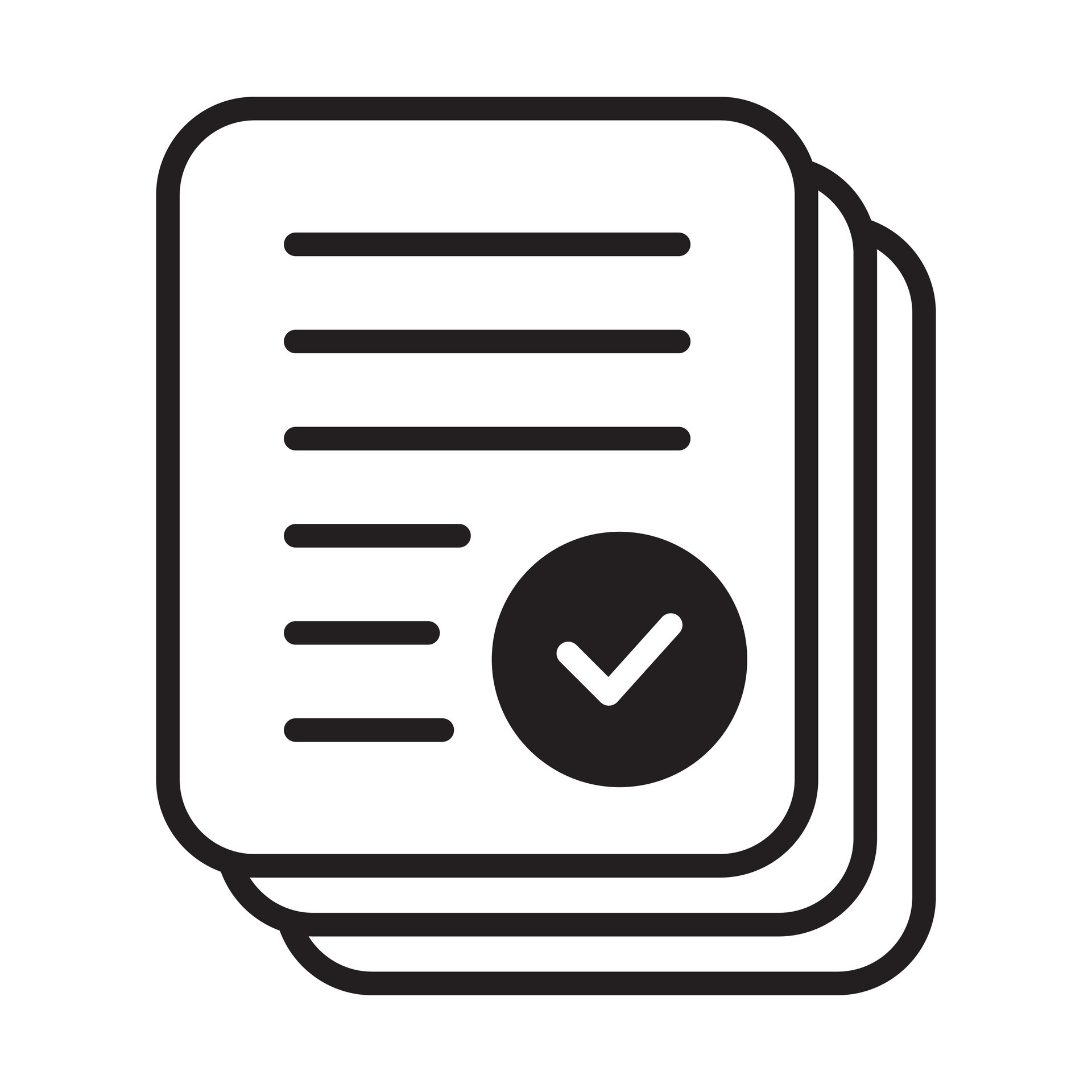 Document with Check mark icon. Compliance document icon. Approved ...