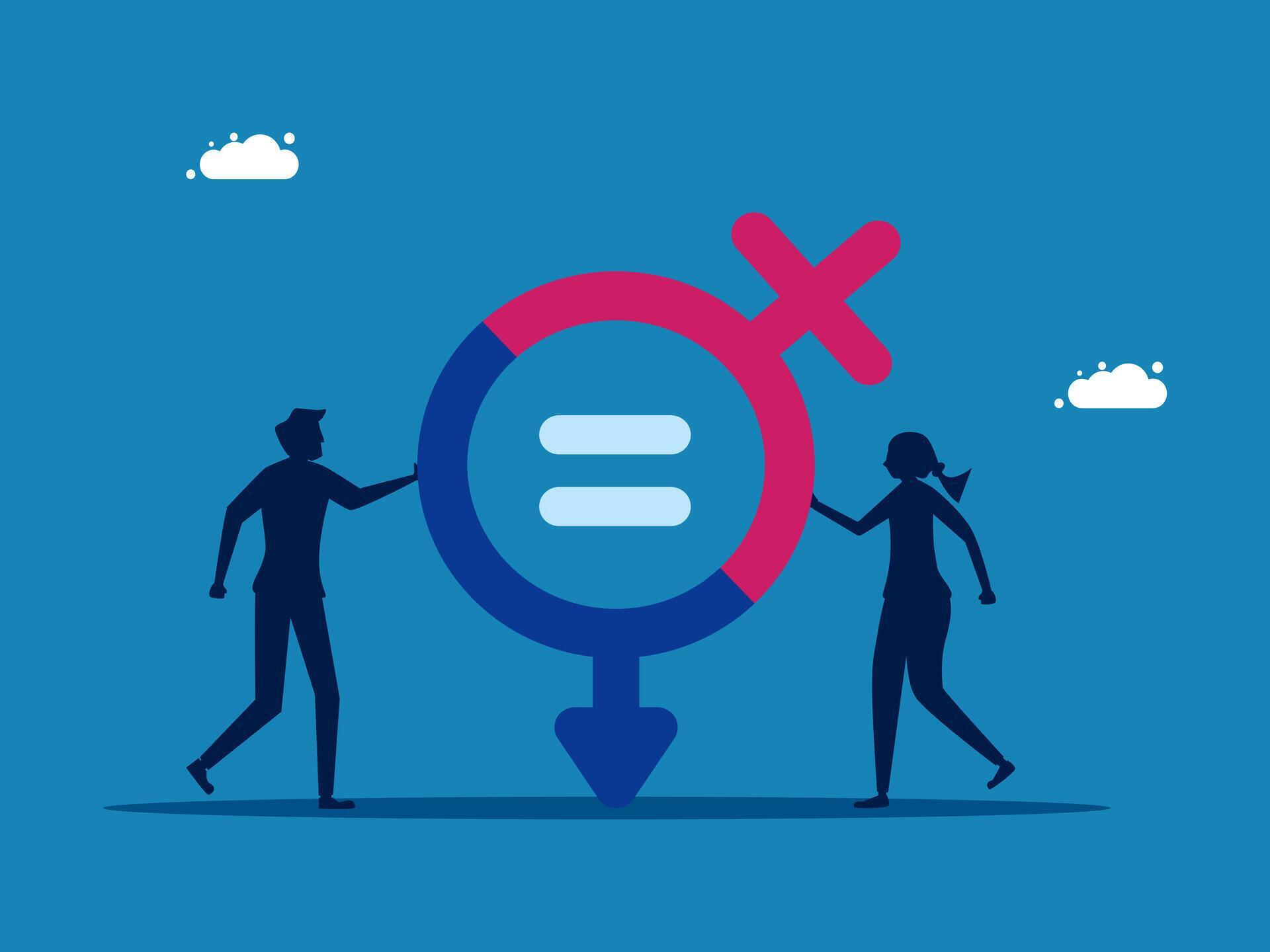 Men And Women Are Equal Businessman And Woman Holding Gender Equality