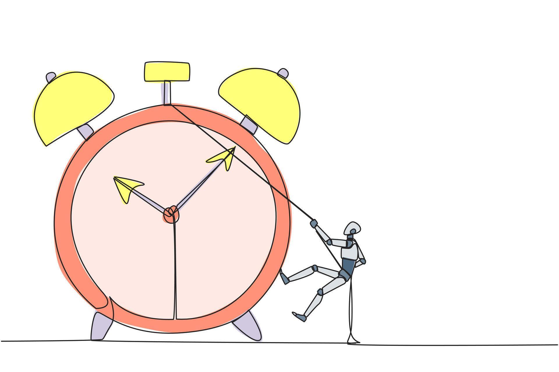 Continuous one line drawing smart robot climbing alarm clock with rope ... Continuous one line drawing smart robot climbing alarm clock with rope ...