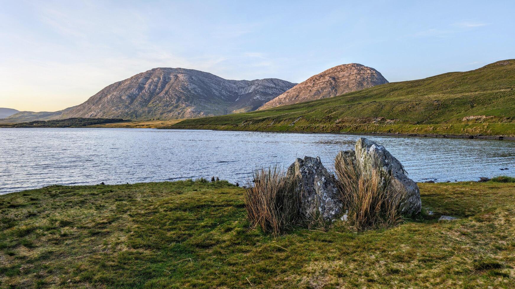 Lough Inagh, Connemara national park, county Galway, Ireland, lakeside landscape scenery with ...