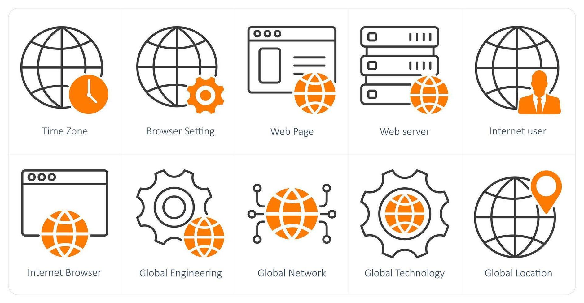 A set of 10 seo icons as time zone, browser setting, webpage 46821488 Vector Art at Vecteezy