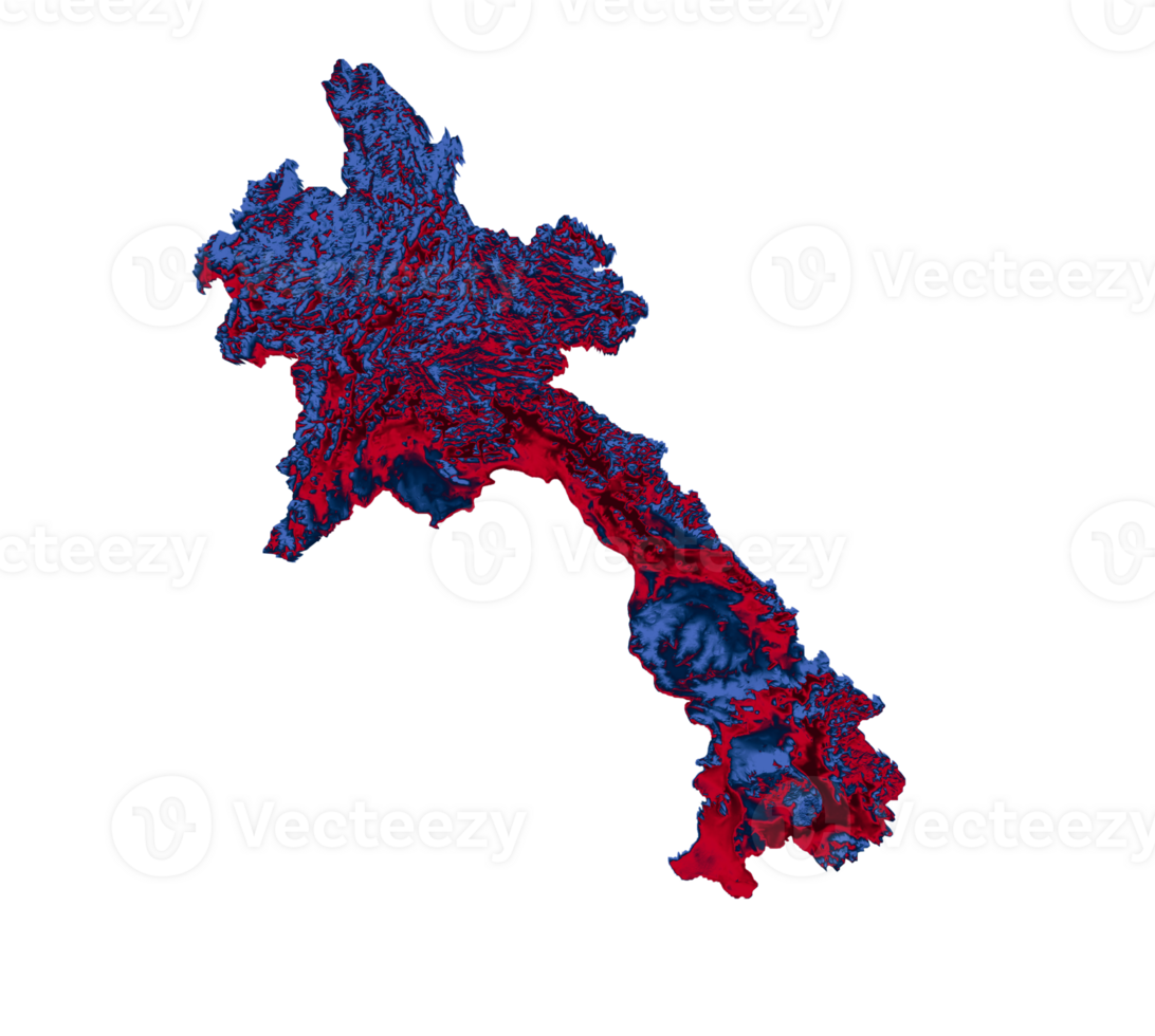 Laos Map With The Flag Colors Blue And Red Shaded Relief Map 3d