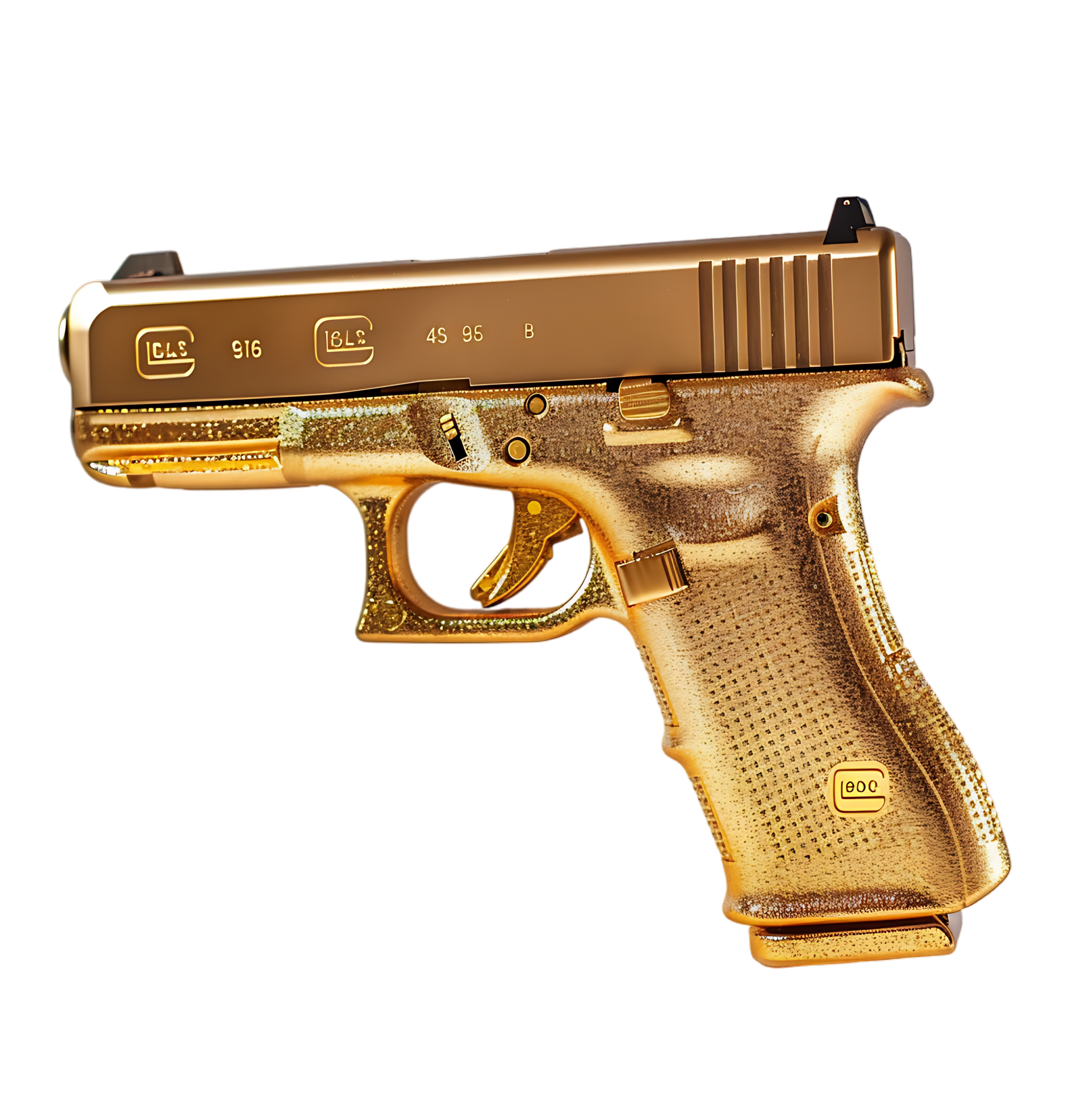 golden Glock gun on transparent isolated background 46830546 PNG
