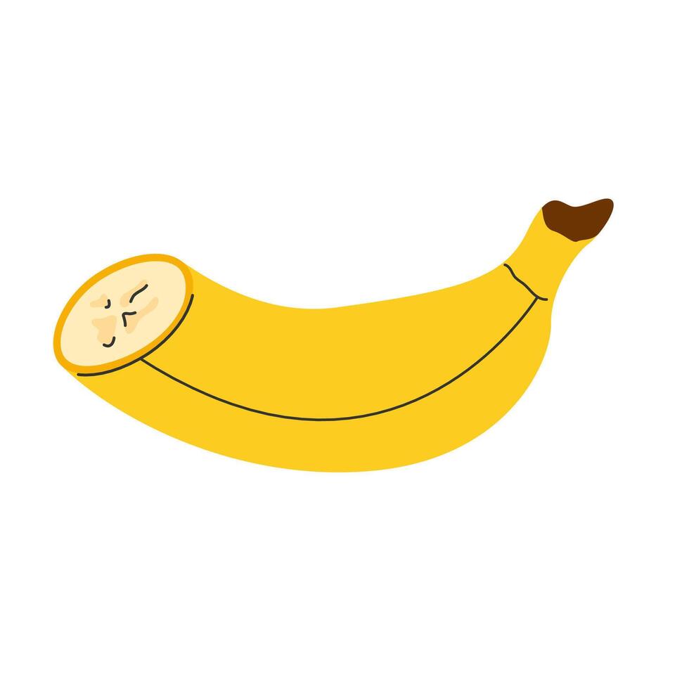 Sliced banana in peel. Tropical hand drawn yellow doodle banan fruit ... Sliced banana in peel. Tropical hand drawn yellow doodle banan fruit ...