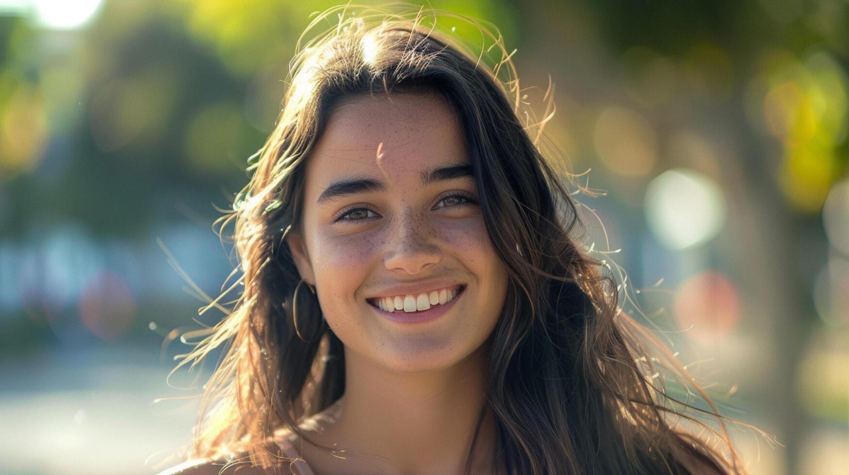 young woman with long brown hair smiling 46844190 Stock Photo at Vecteezy