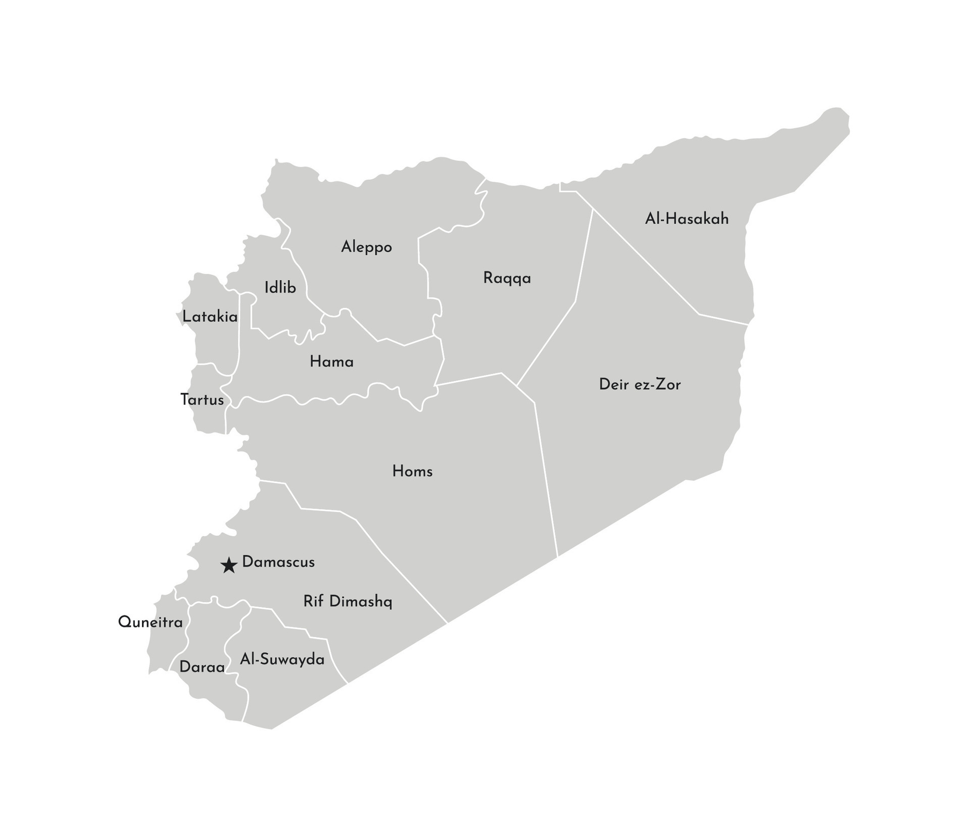 Isolated Illustration Of Simplified Administrative Map Of Syria Borders And Names Of The