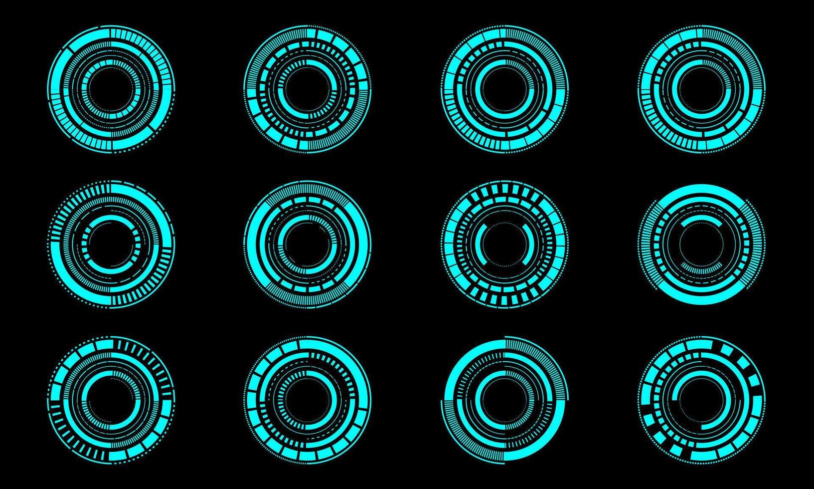 Set of sci fi blue circle user interface elements technology futuristic design modern creative ...