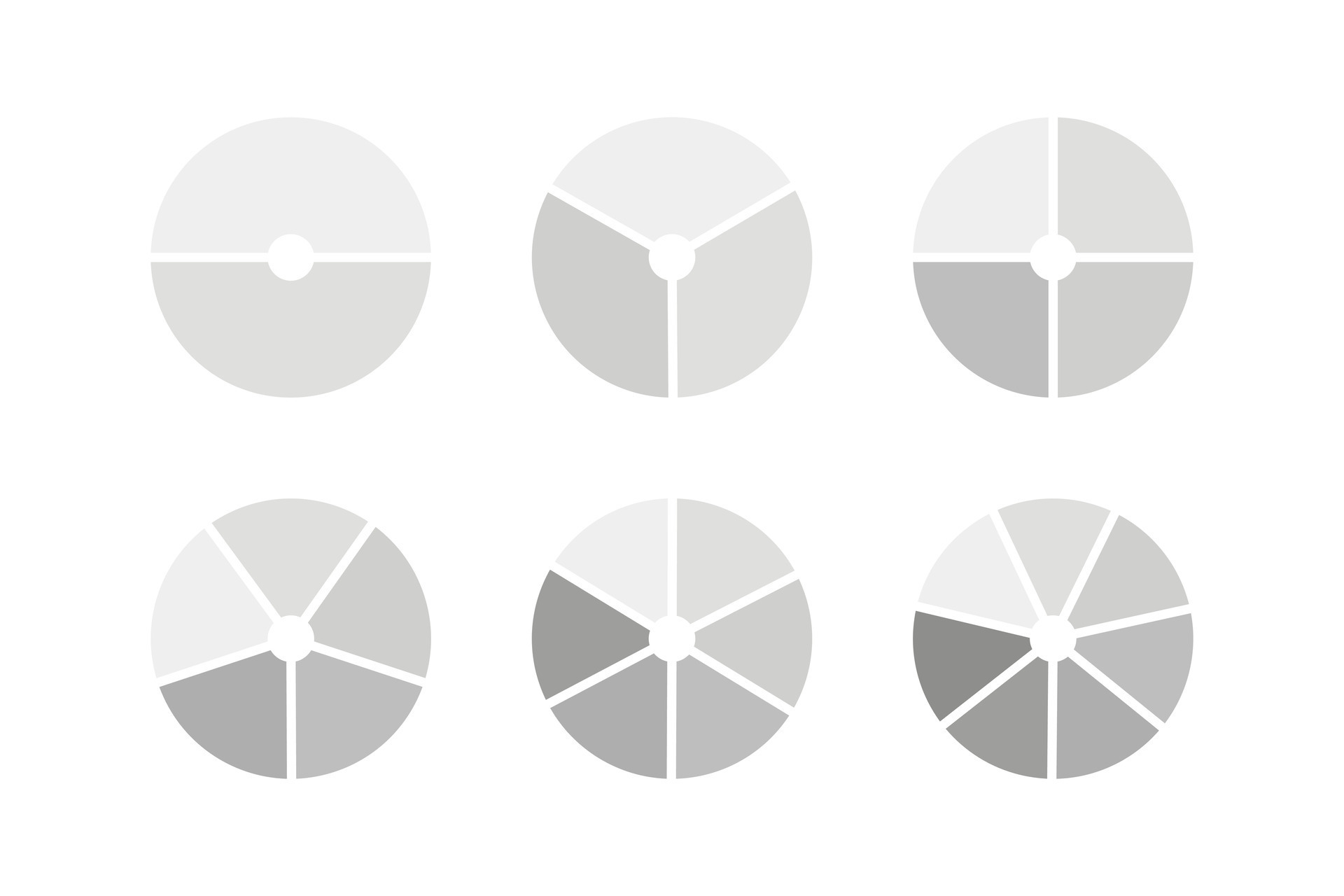 Circle division on 2, 3, 4, 5, 6, 7 equal parts. Round divided diagrams ...