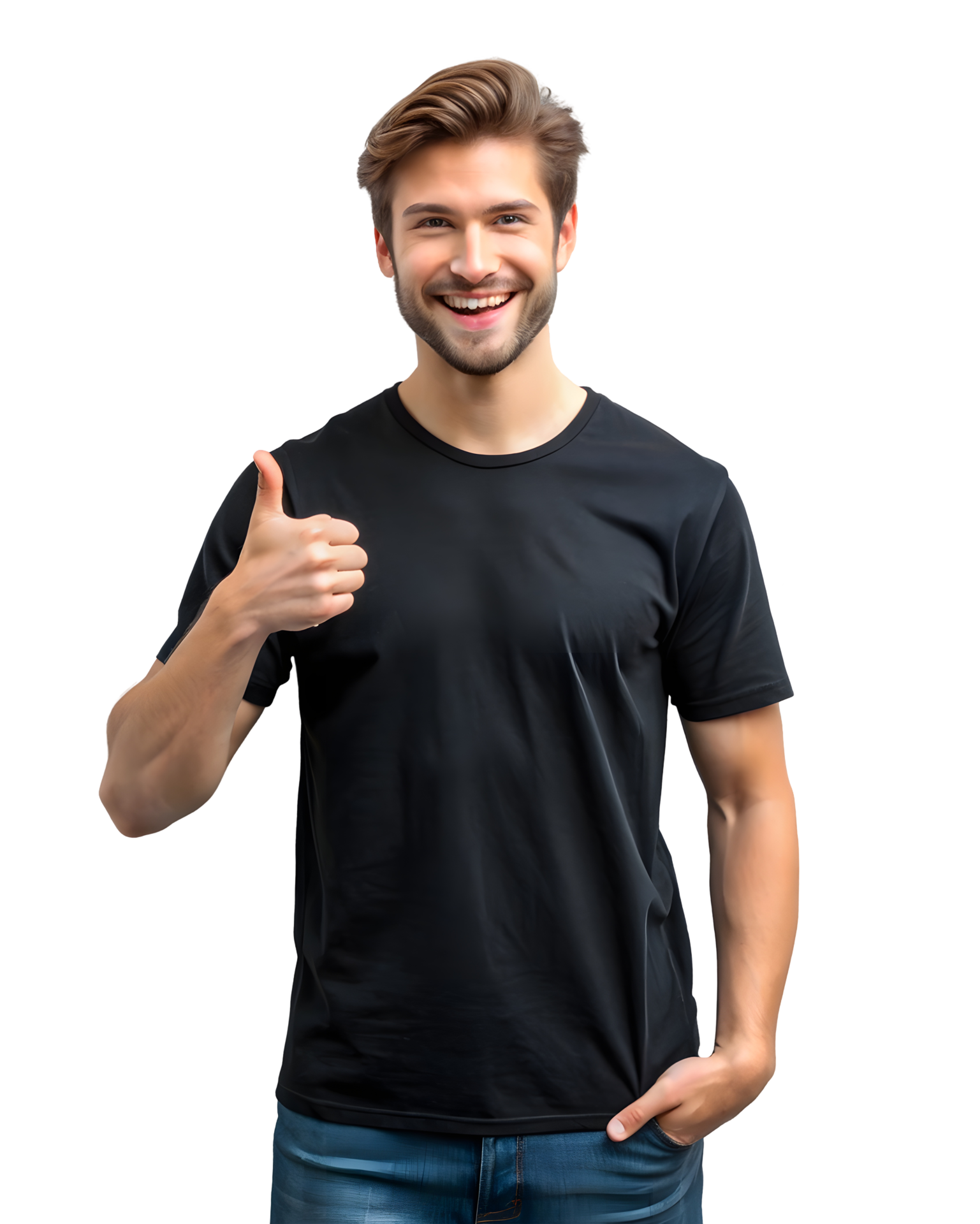 A Happy Young Man Wearing a Black T-Shirt, a Mockup Concept 46861674 PNG