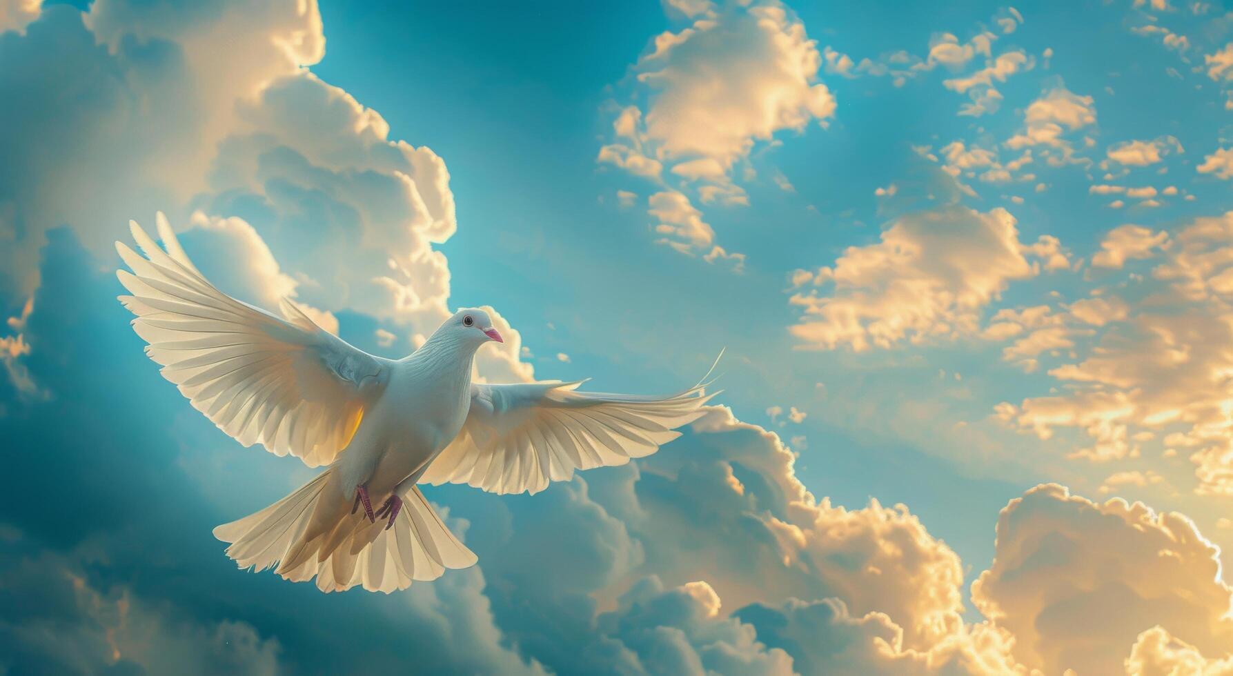 White Dove Soaring Through Blue Sky With White Clouds 46865814 Stock ...
