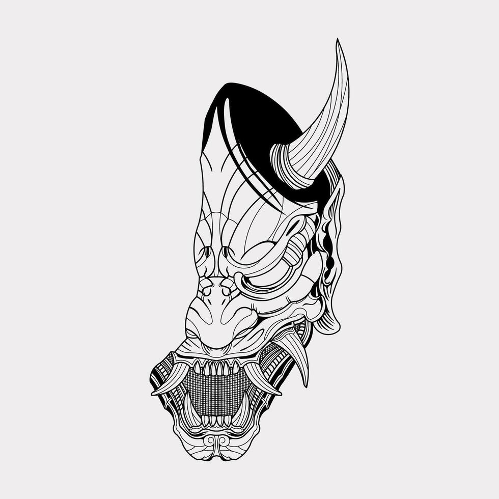 Japanese tengu demon evil yokai ronin oni mask hand drawn illustration ... Japanese tengu demon evil yokai ronin oni mask hand drawn illustration ...