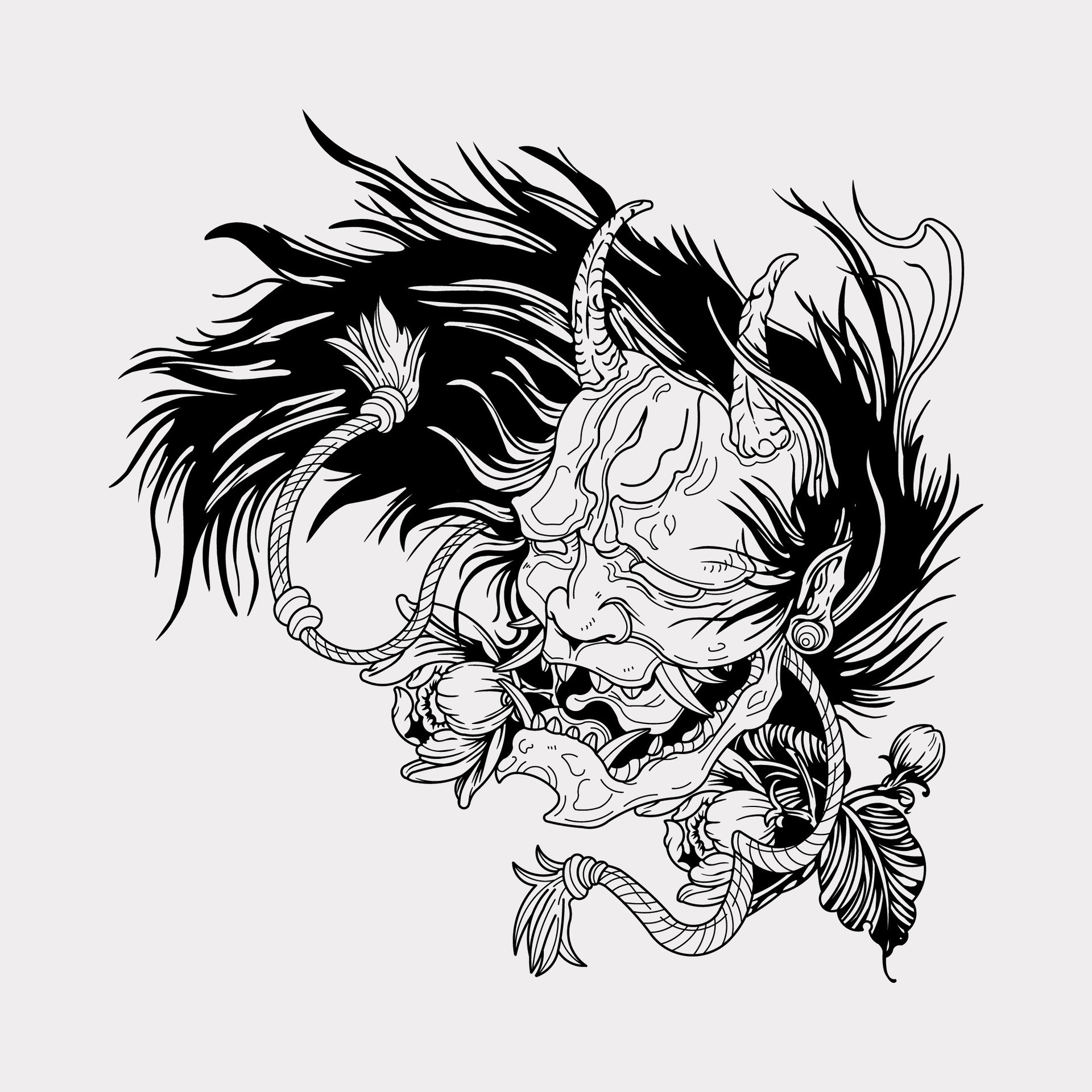 Japanese tengu demon evil yokai ronin oni mask hand drawn illustration ... Japanese tengu demon evil yokai ronin oni mask hand drawn illustration ...