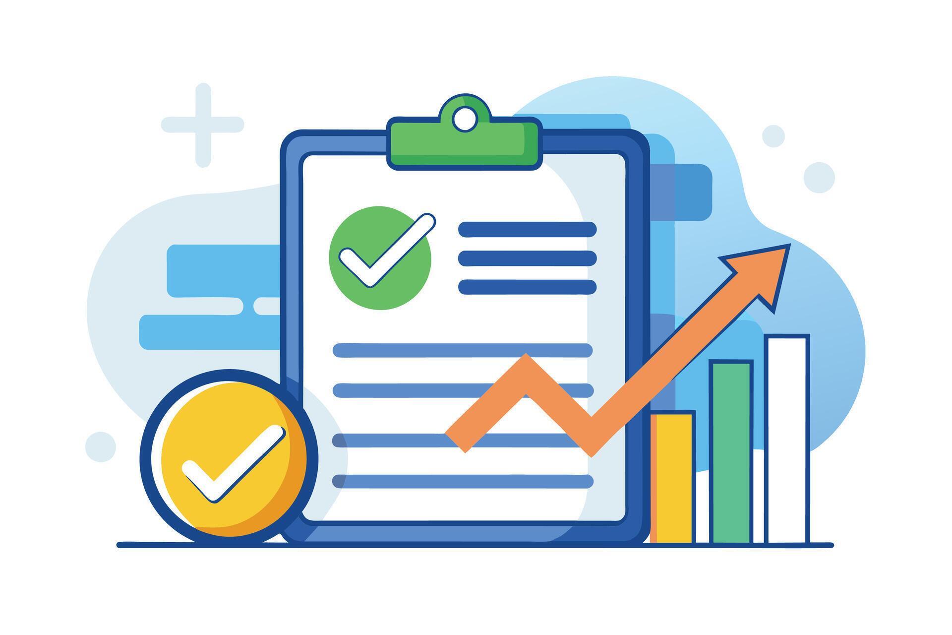 An illustration of a checklist with a green checkmark, an upward arrow ...