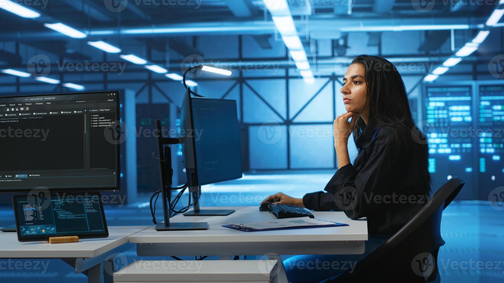 Computer Scientist Working In High Tech Server Hub Capable Of