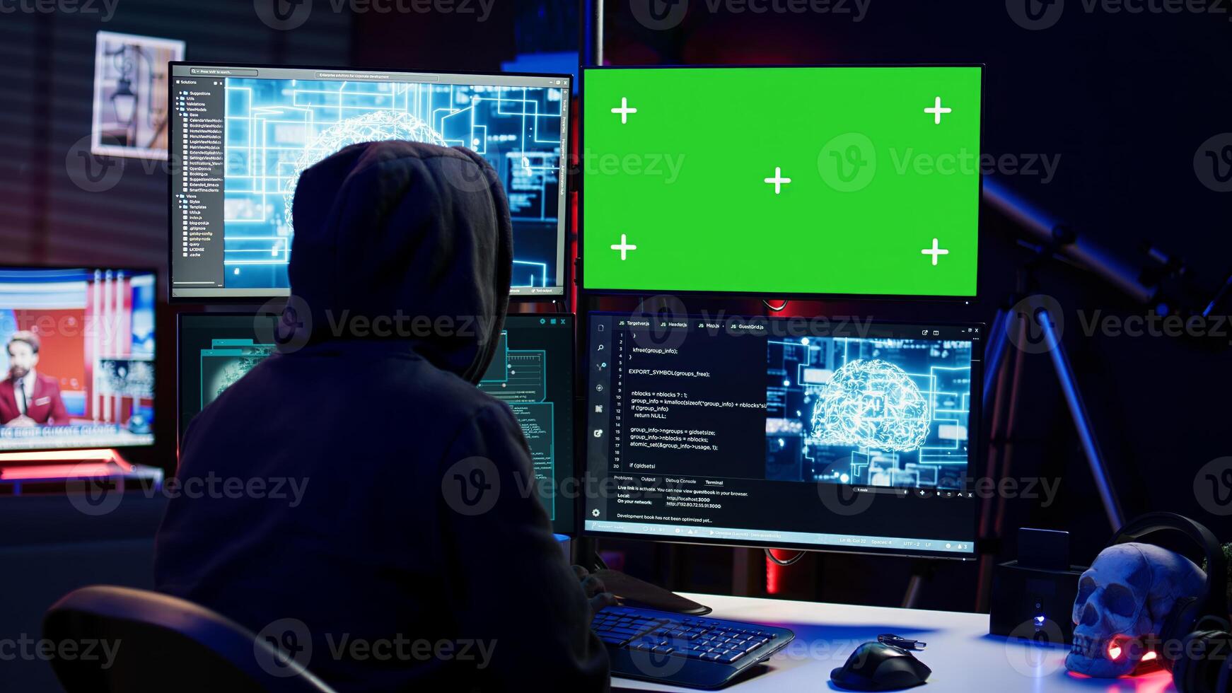 Hacker using AI machine learning and isolated screen computer to ... Hacker using AI machine learning and isolated screen computer to ...
