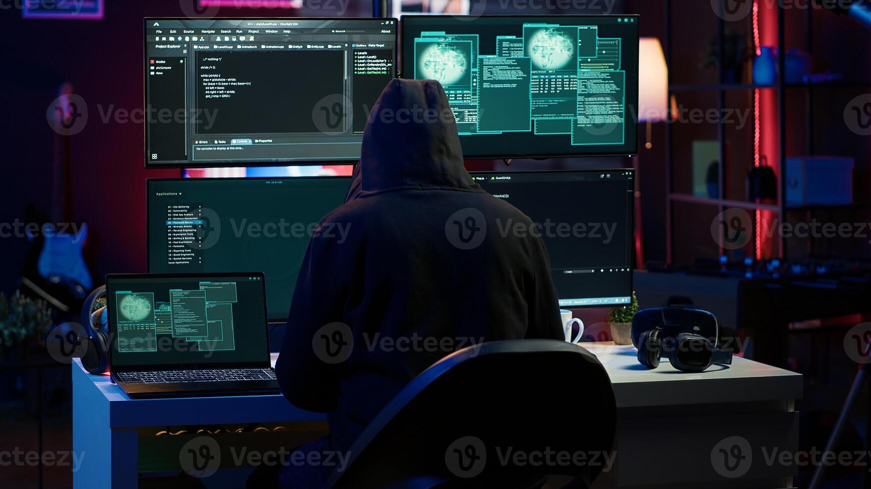 Hacker Arriving In Secret Base With Laptop Ready To Start Programming