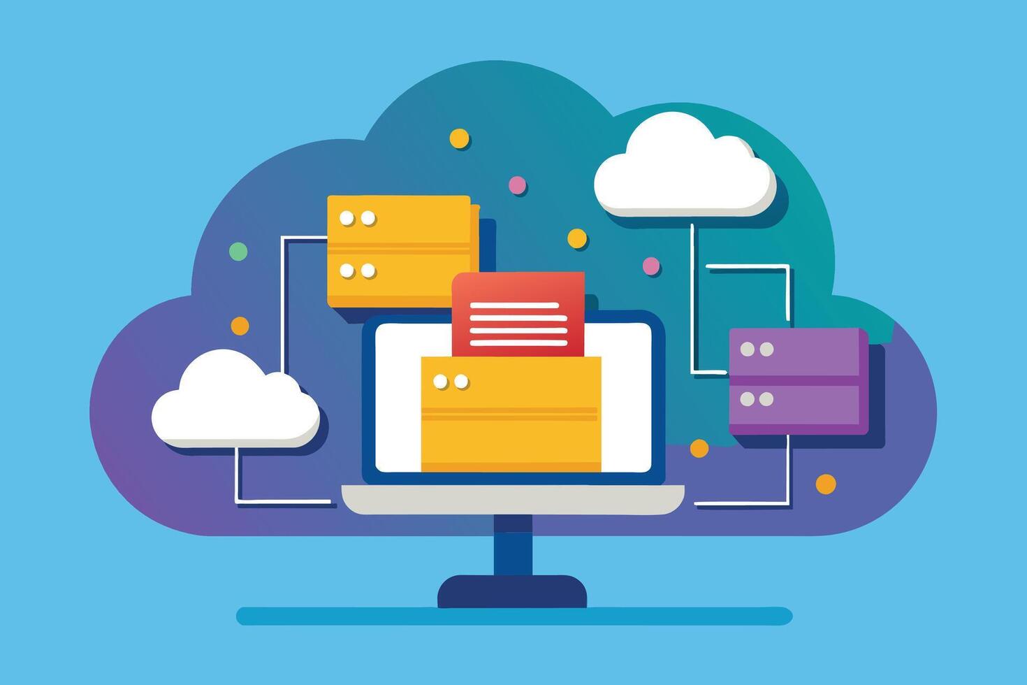 An illustration depicting a computer accessing data stored in a cloud computing system ...