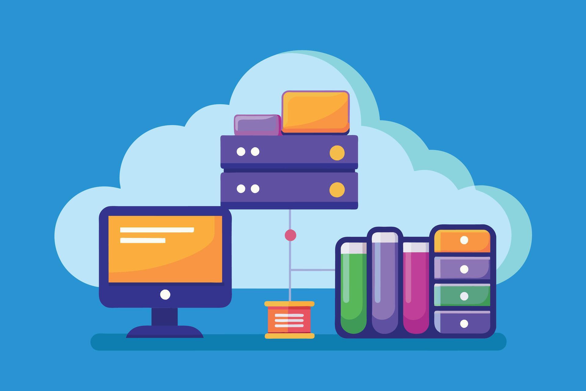 A illustration depicting a cloud-based server connection with a ...