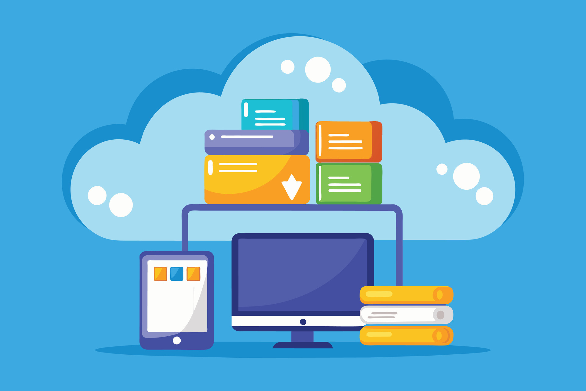 A Colorful Illustration Depicts The Concept Of Cloud Computing With A