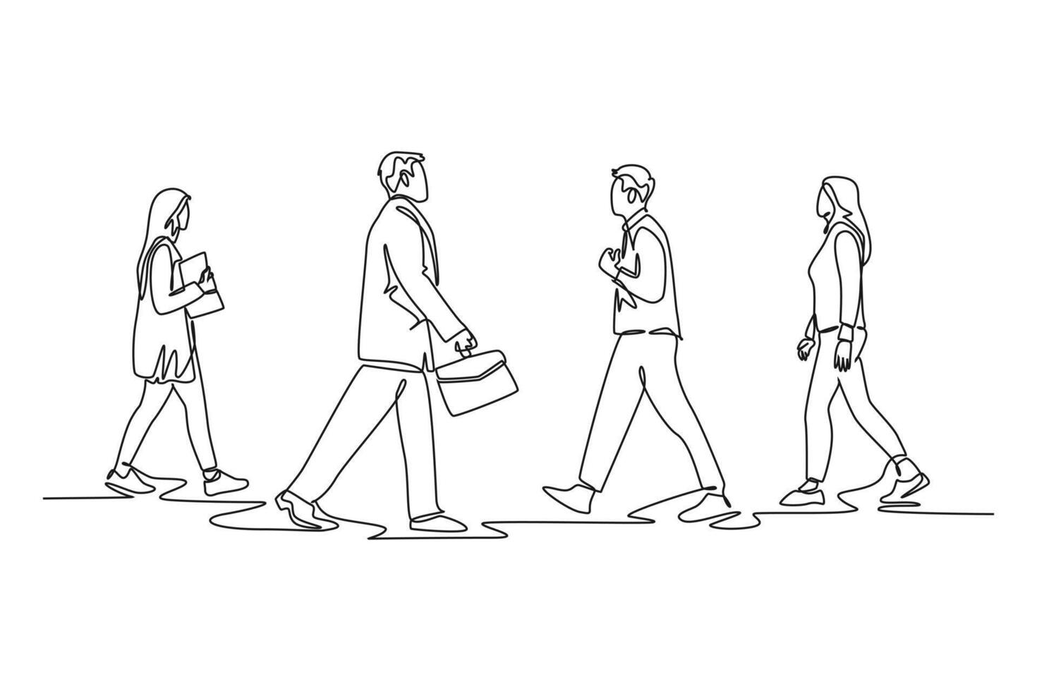 Single Continuous Line Drawing Group Urban Commuters Walking Pass Over And Over Again On City
