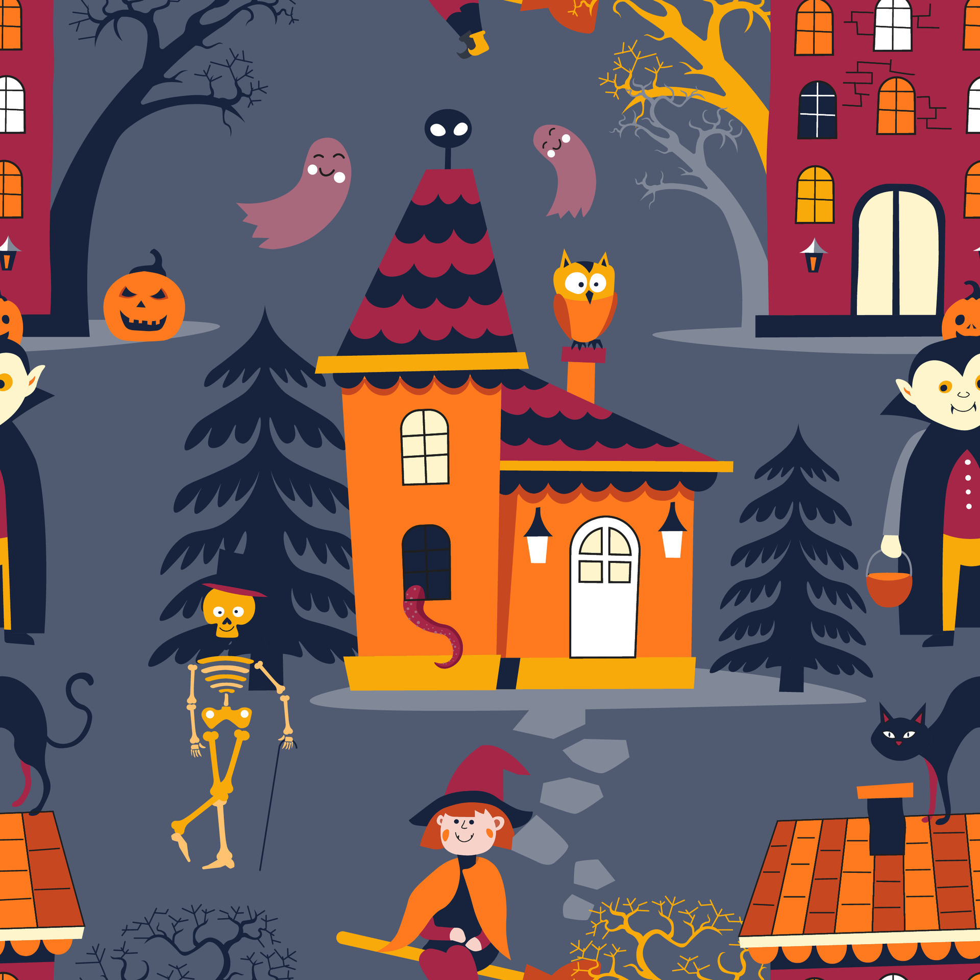 Spooky Halloween Village At Night 46888294 Vector Art at Vecteezy