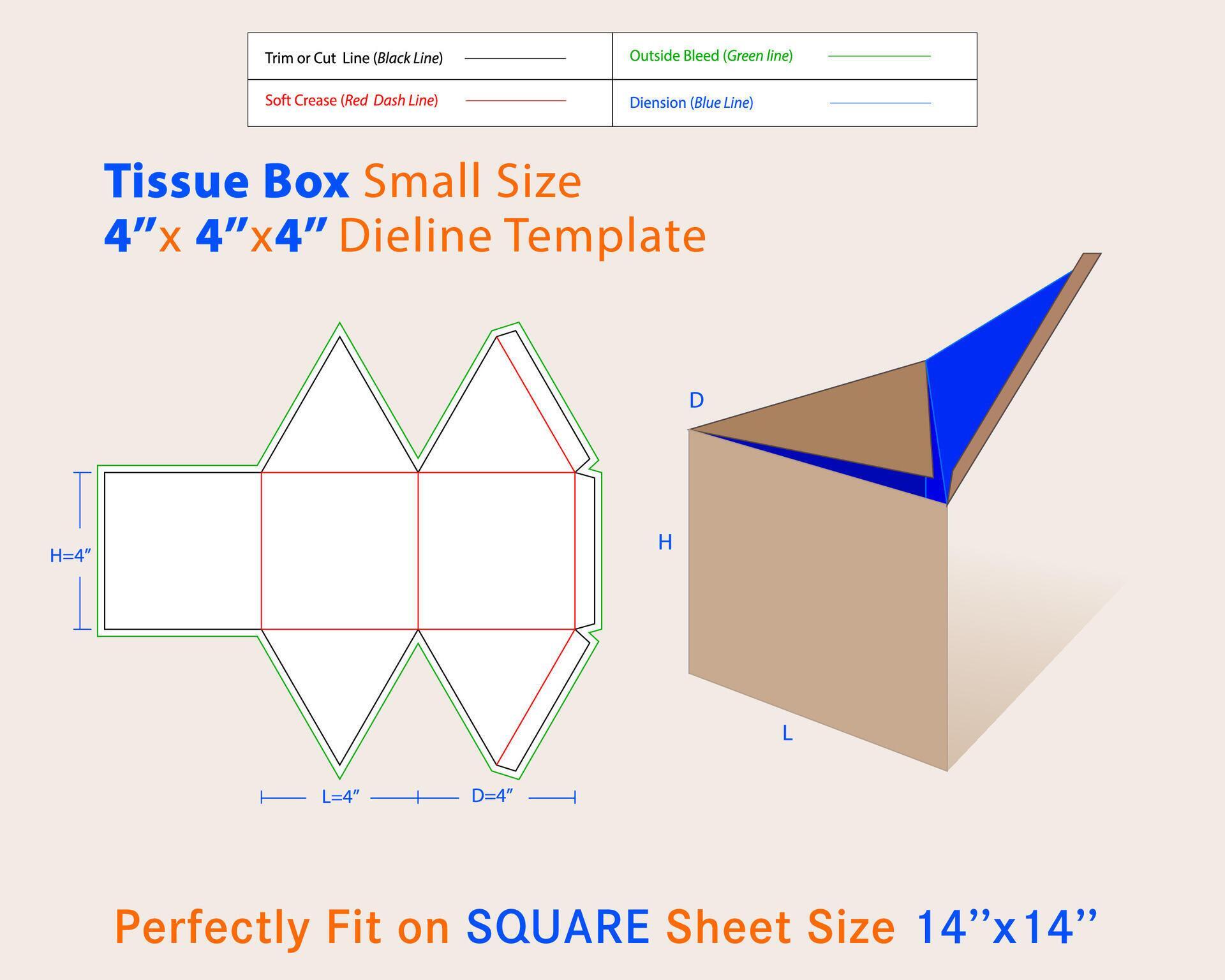 Triangular Tissue Box Small Size L 4,D 4, H 4 Inches Dieline Template ...