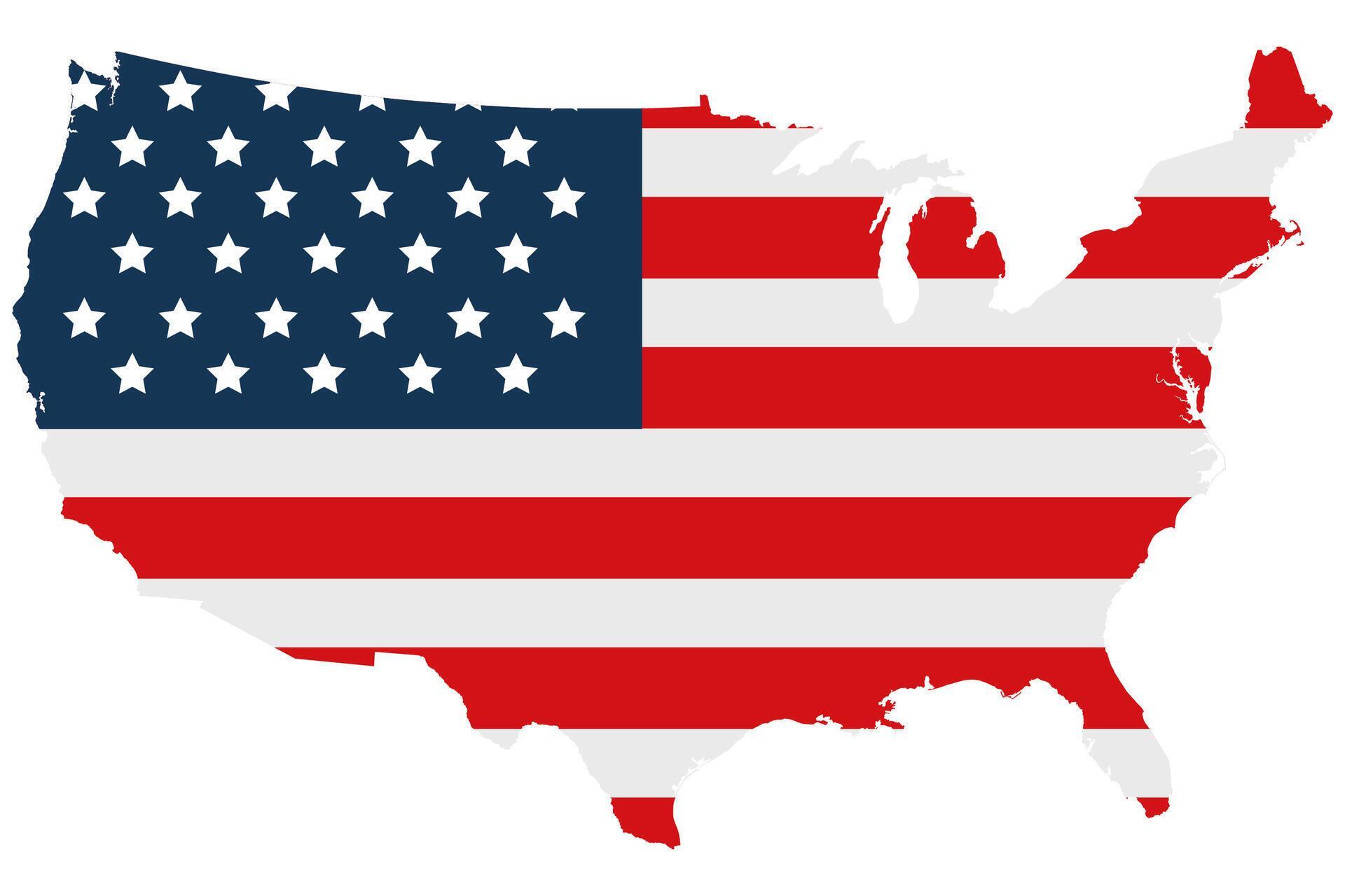 United states map icon with the flag inside isolated on white ...