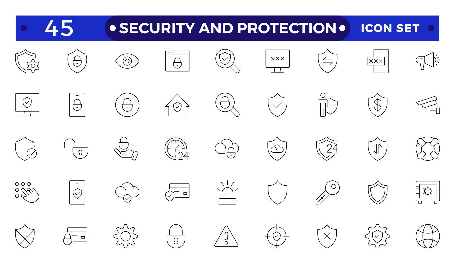Security And Protection Outline Icon Set Data Protection Symbol Secured Network Icon
