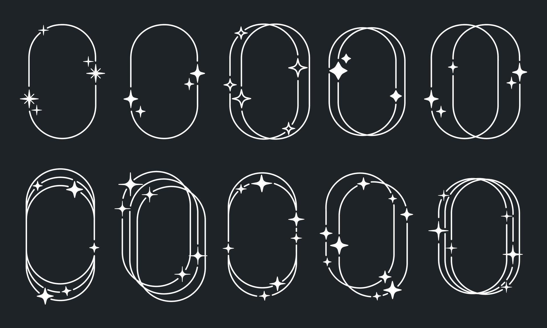 Minimalist Y2k oval shapes. Abstract y2k frames with stars and sparkles, modern y2k aesthetic ...