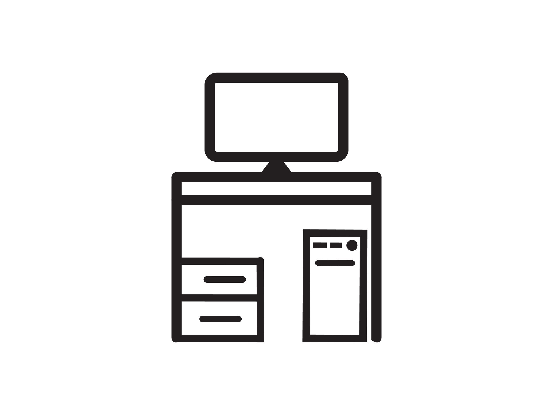 Office Workspace Desk Icon Computer Table With Folders Line And Glyph
