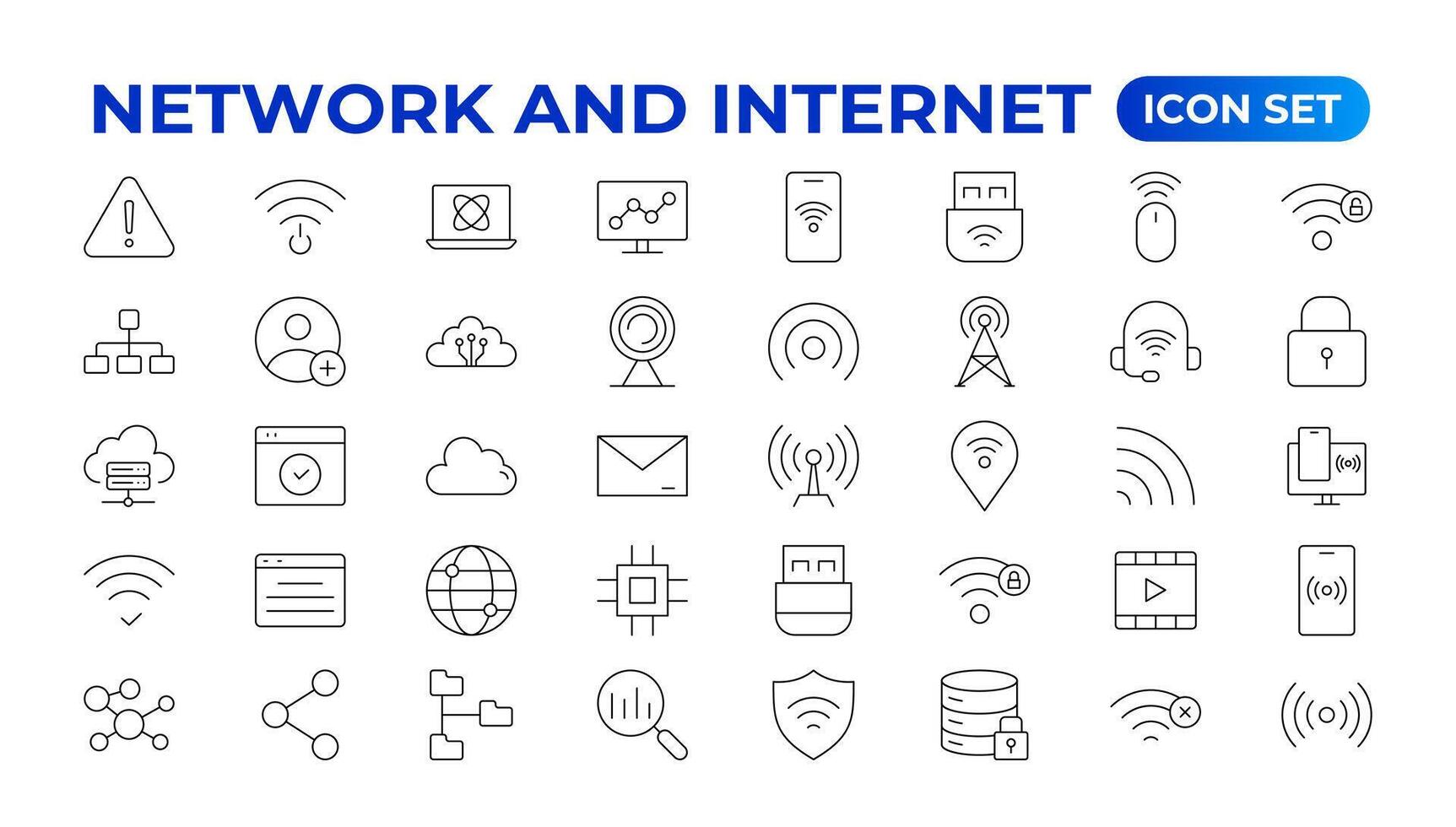 Set of Network and Internet outline icons. linear icon collection for online, computer, network ...
