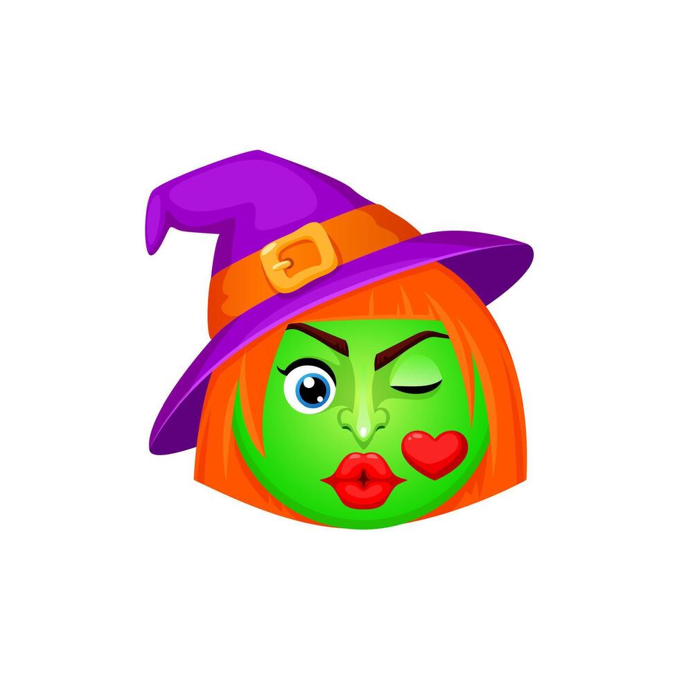 Cartoon Halloween witch emoji bewitching air kiss, 46916106 Vector Art ...