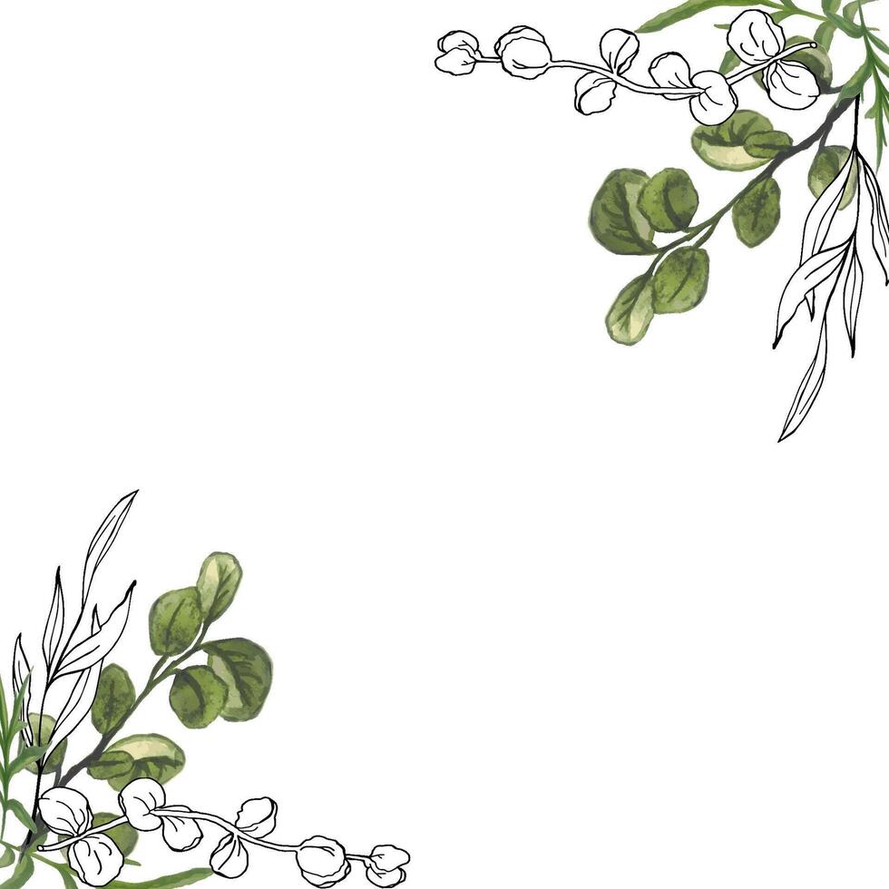 Watercolor Greenery Leaves Frame 46922130 Vector Art At Vecteezy