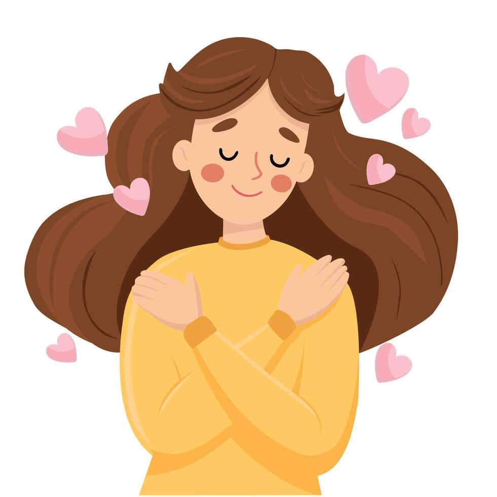 Love yourself. Nice young woman hugging herself. Love your body concept ... Love yourself. Nice young woman hugging herself. Love your body concept ...