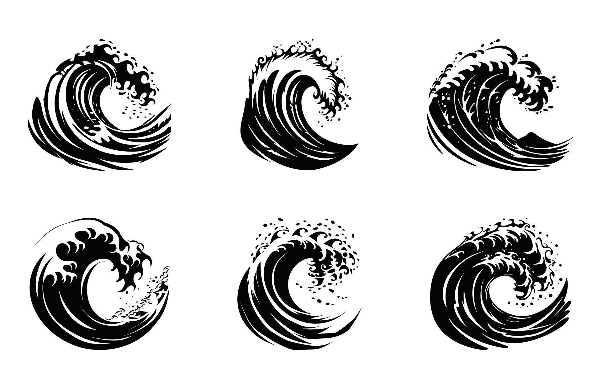 Sea Wave Silhouette Black Clipart Set Ocean Wave Silhouette Bundle 46922708 Vector Art At Vecteezy