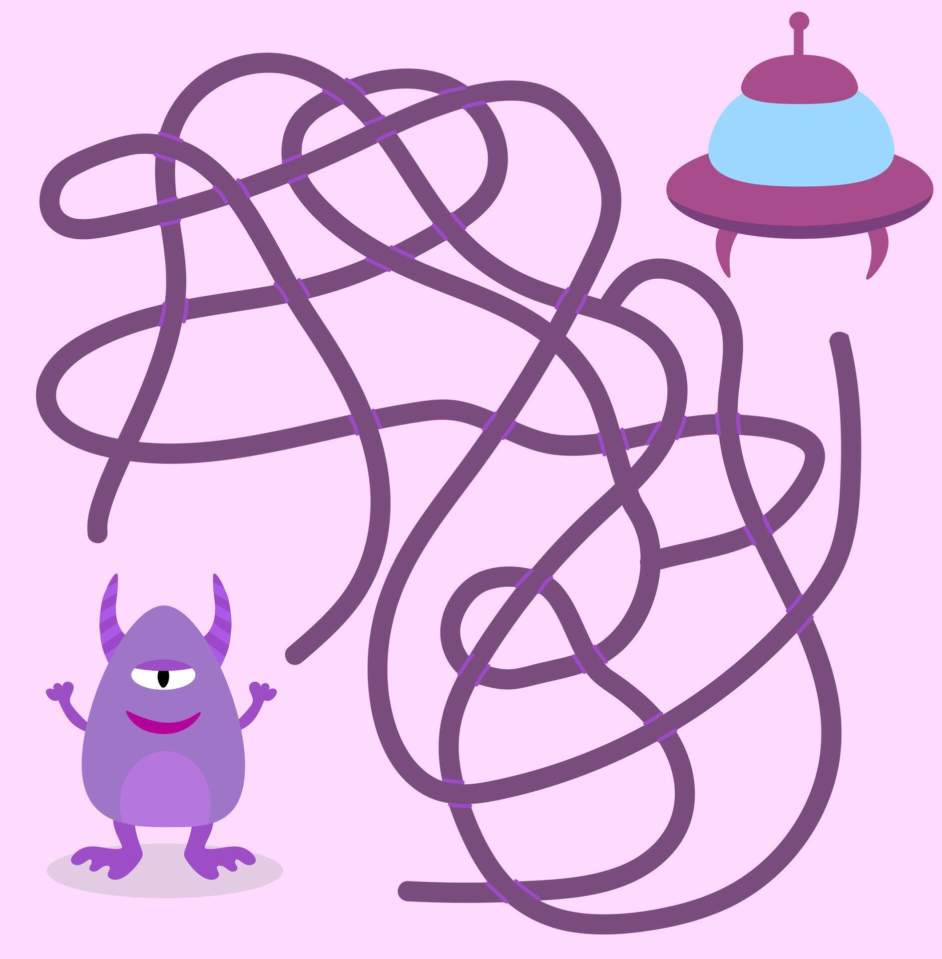 Help cute alien monster find path to UFO spaceship. Labyrinth. Maze ...