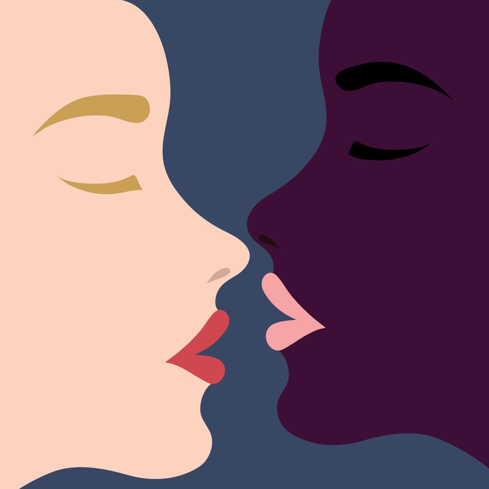 Portrait of two kissing women. Lesbian couple kissing. illustration 46929445 Vector Art at Vecteezy