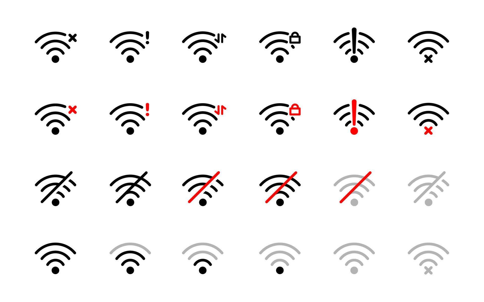 Wi Fi Connection Status Icon Set Lost Signal Symbol Wi Fi Error Illustration Network
