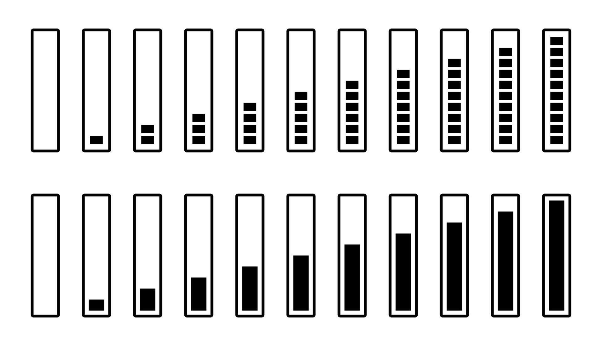 Loading status bar icon set in two styles. Progress indicator symbol. Download and upload web ...