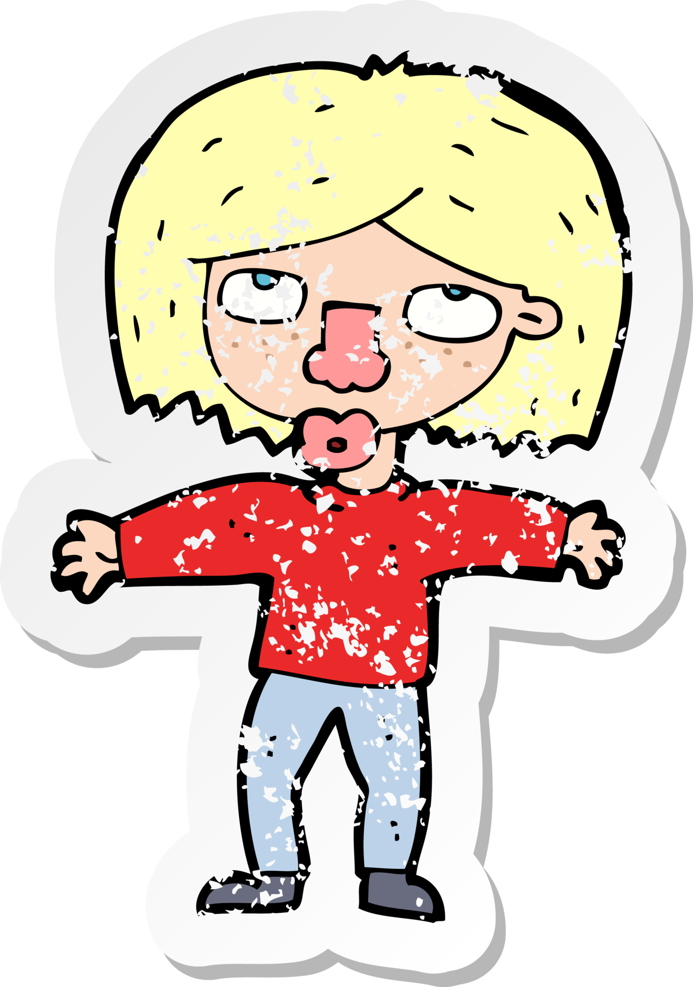 Retro Afligido Pegatina De Un Dibujos Animados Niña Mirando Hacia Arriba Dibujo 46930275 Png