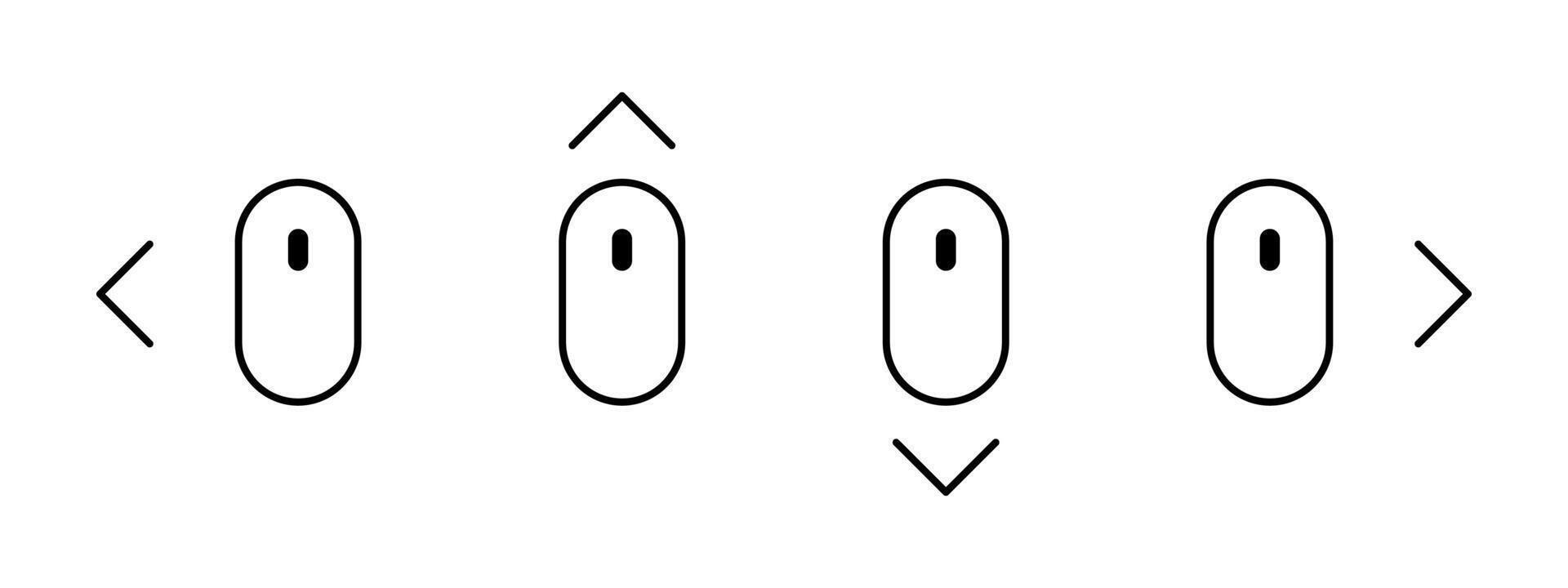 Scroll mouse direction icon set. Scrolling down, up, left and right arrow cursor symbol ...