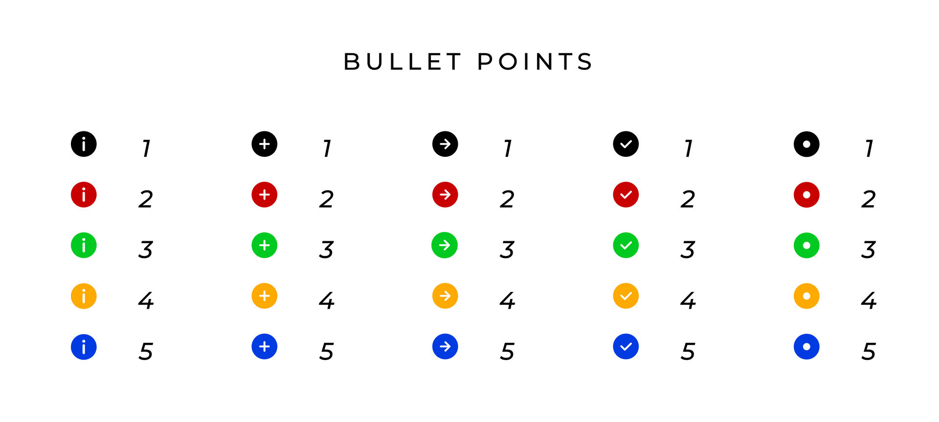 Bullet points icon set. Colored marker list illustration. Infographic ...