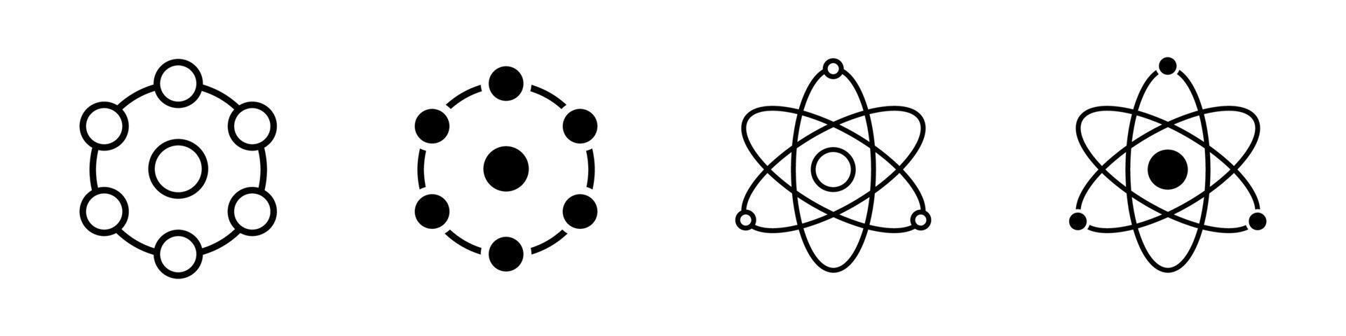Atom icon set. Molecular particles sign. Nuclear orbit model symbol ...