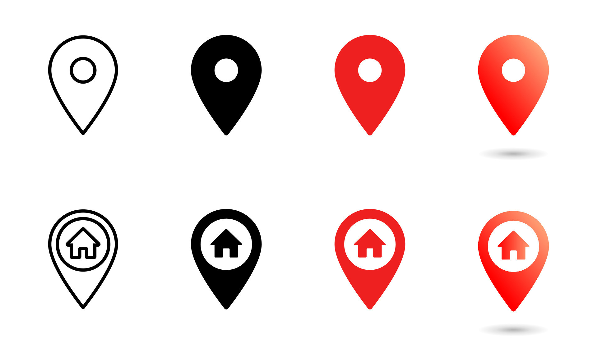 Map pin location icon set. Navigation marker and position pointer symbol. Global positioning ...