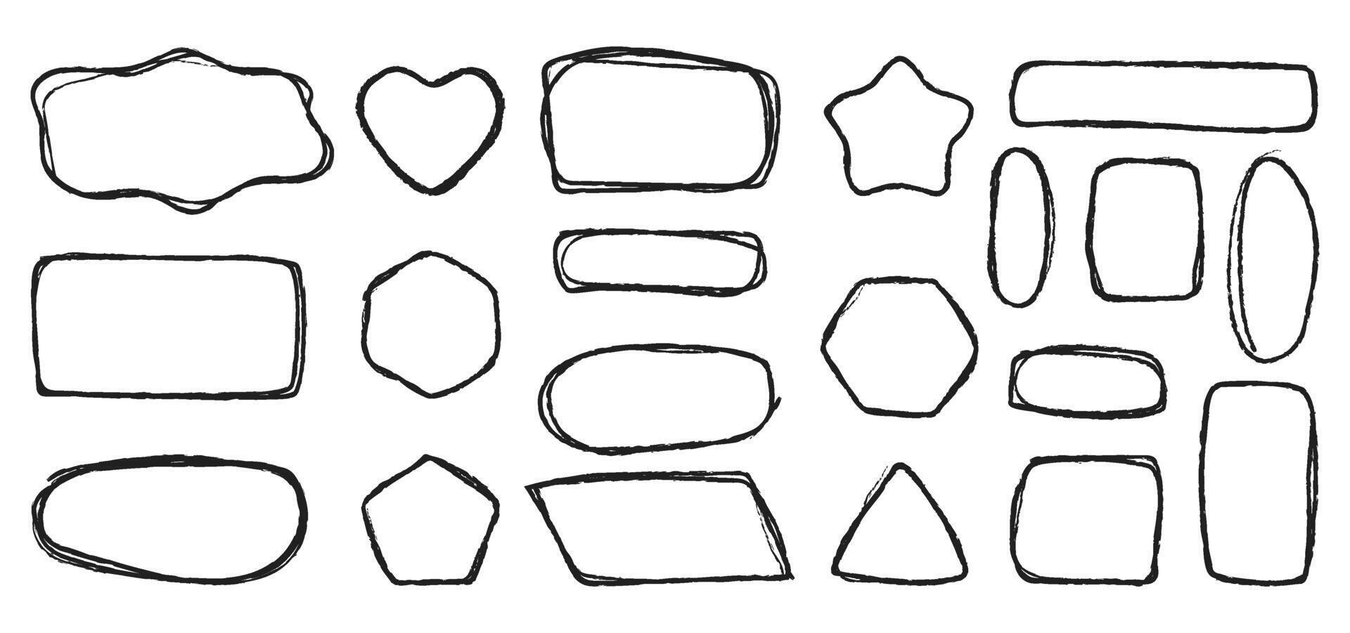 Set of hand drawn grunge circle and square highlights. Marker scratch ...