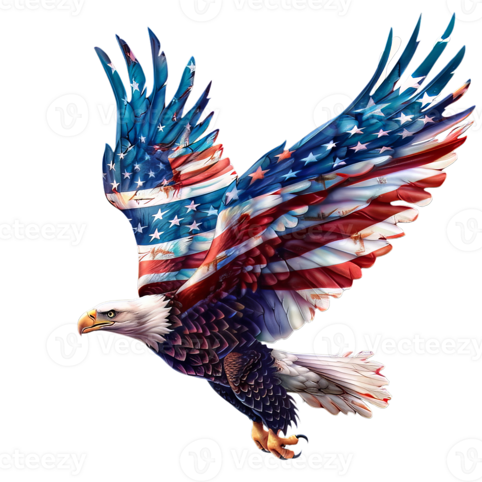 Majestic American Eagle Soaring Amidst A Background Of Fluttering Usa